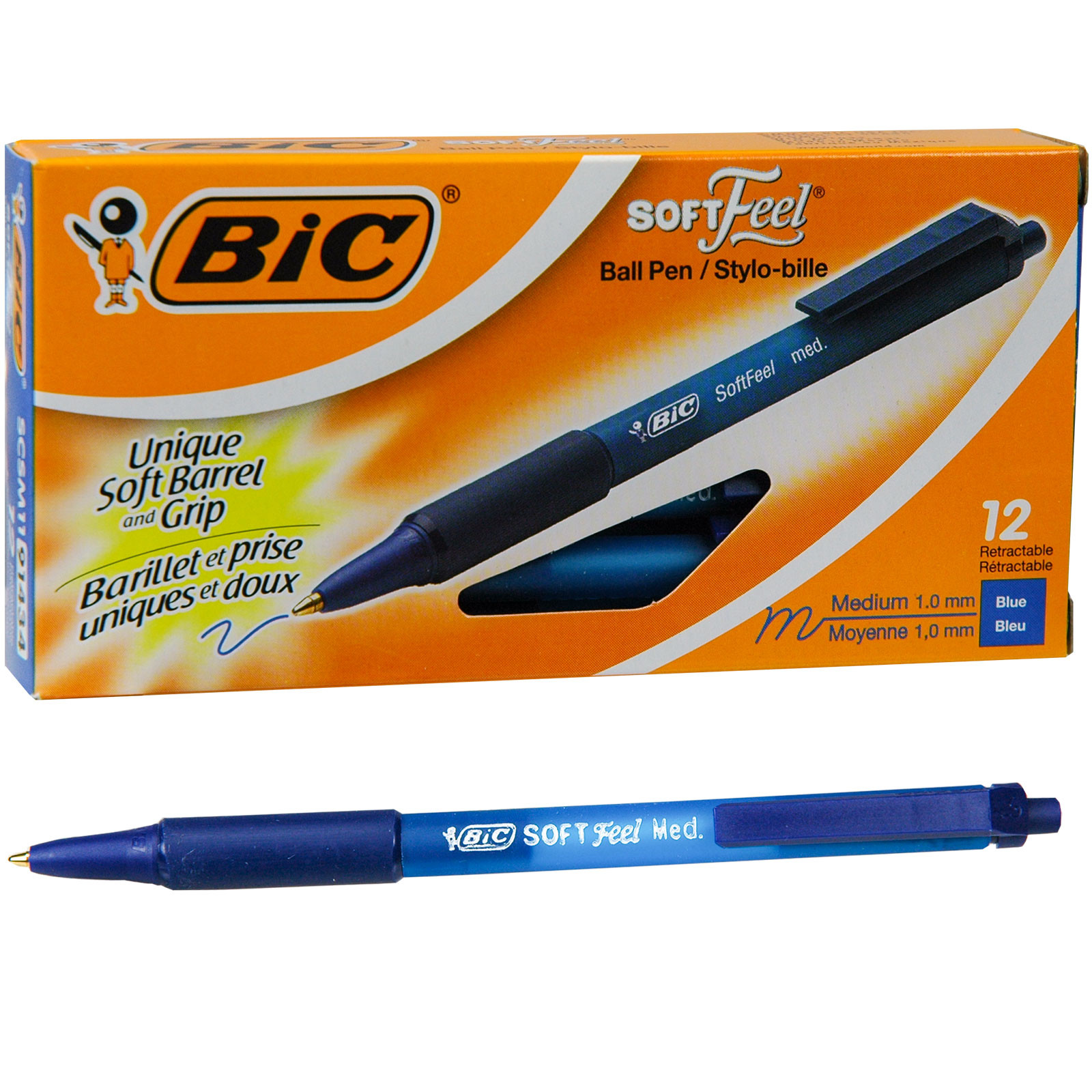 BIC Soft Feel SCSM11 91434 Blue Ink Retractable Ball Pen, 1.0 Medium ...