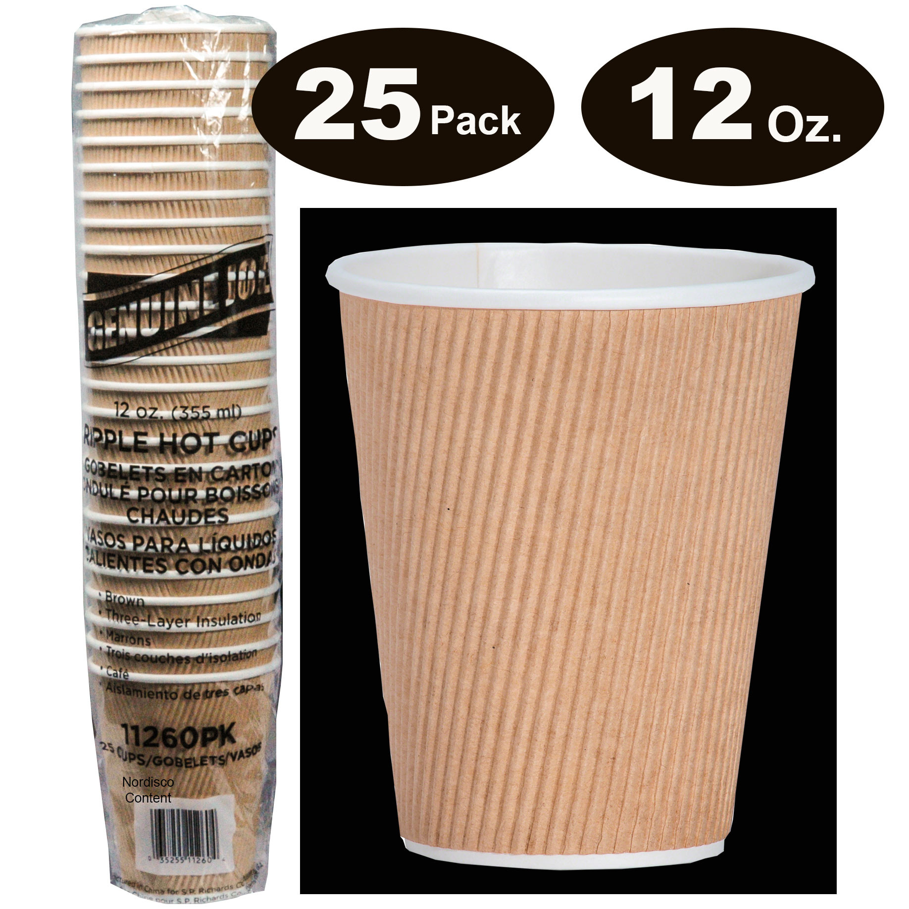 Genuine Joe 11260PK Ripple Hot Cups, 12 Oz., Pack of 25 | Nordisco.com