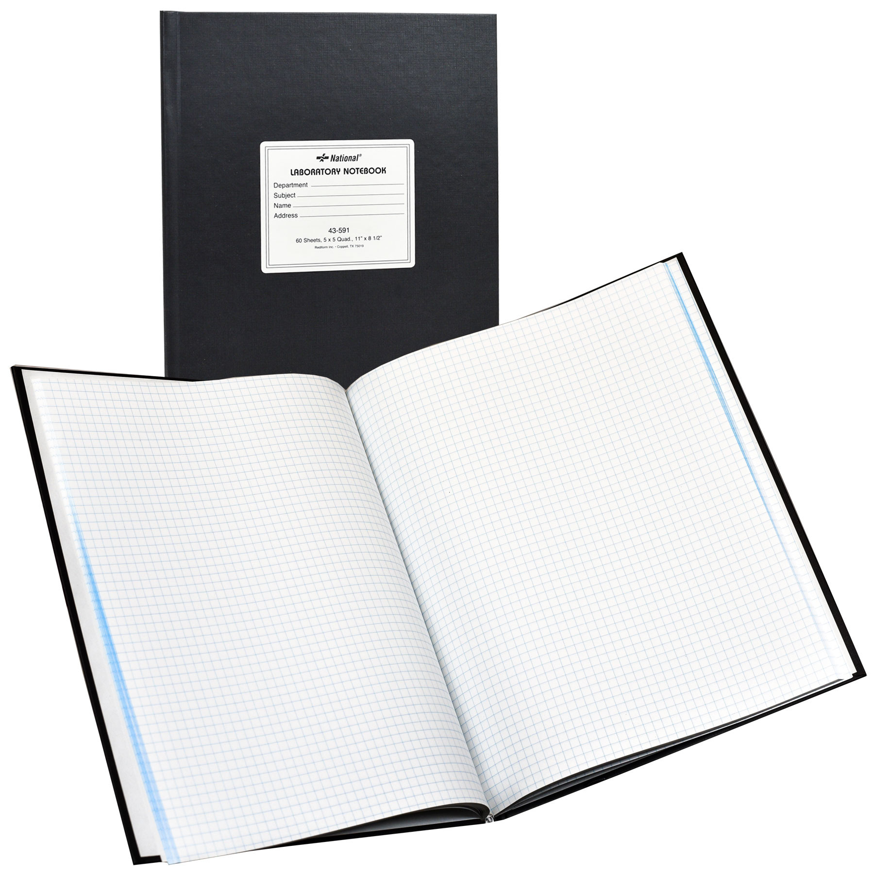 National 43-591 Laboratory Notebook, 5 x 5 Quad, 60 Sheets, 11 x 8-1/2"