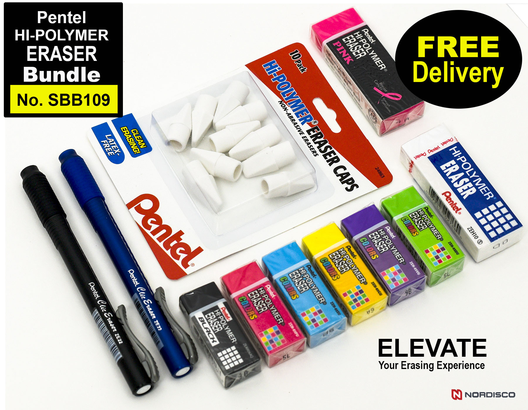Pentel Hi-Polymer Eraser Bundle No. SBB109 | Nordisco.com
