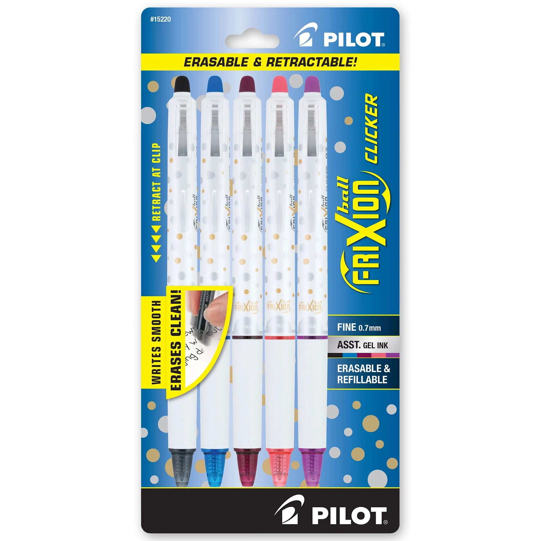 Pilot FriXion Clicker 07 Erasable Pens 15220, Assorted Inks