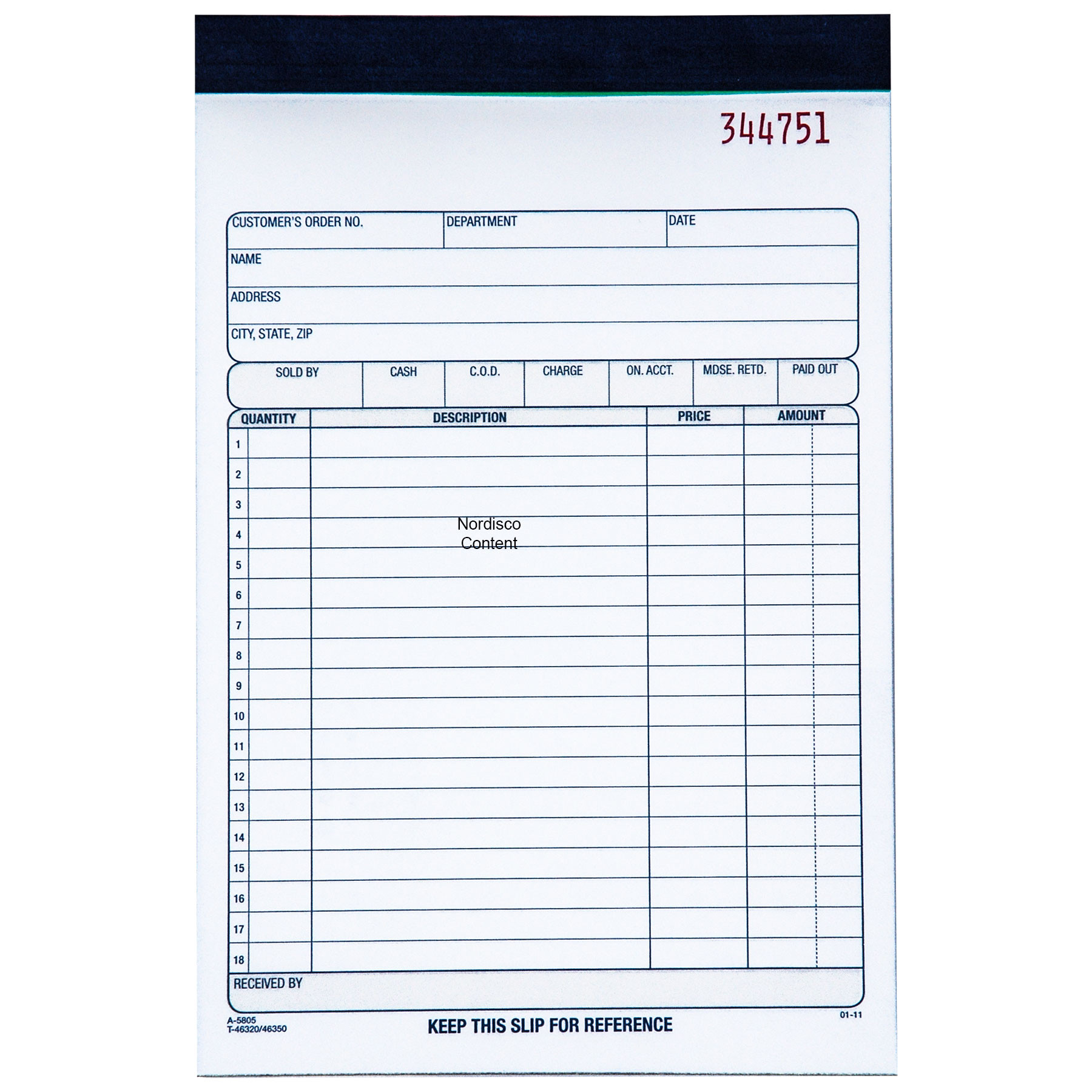 Adams Tops DC5805 Sales Order Book, 2-Part, 50 Sets, Numbered, 5-9/16 x ...