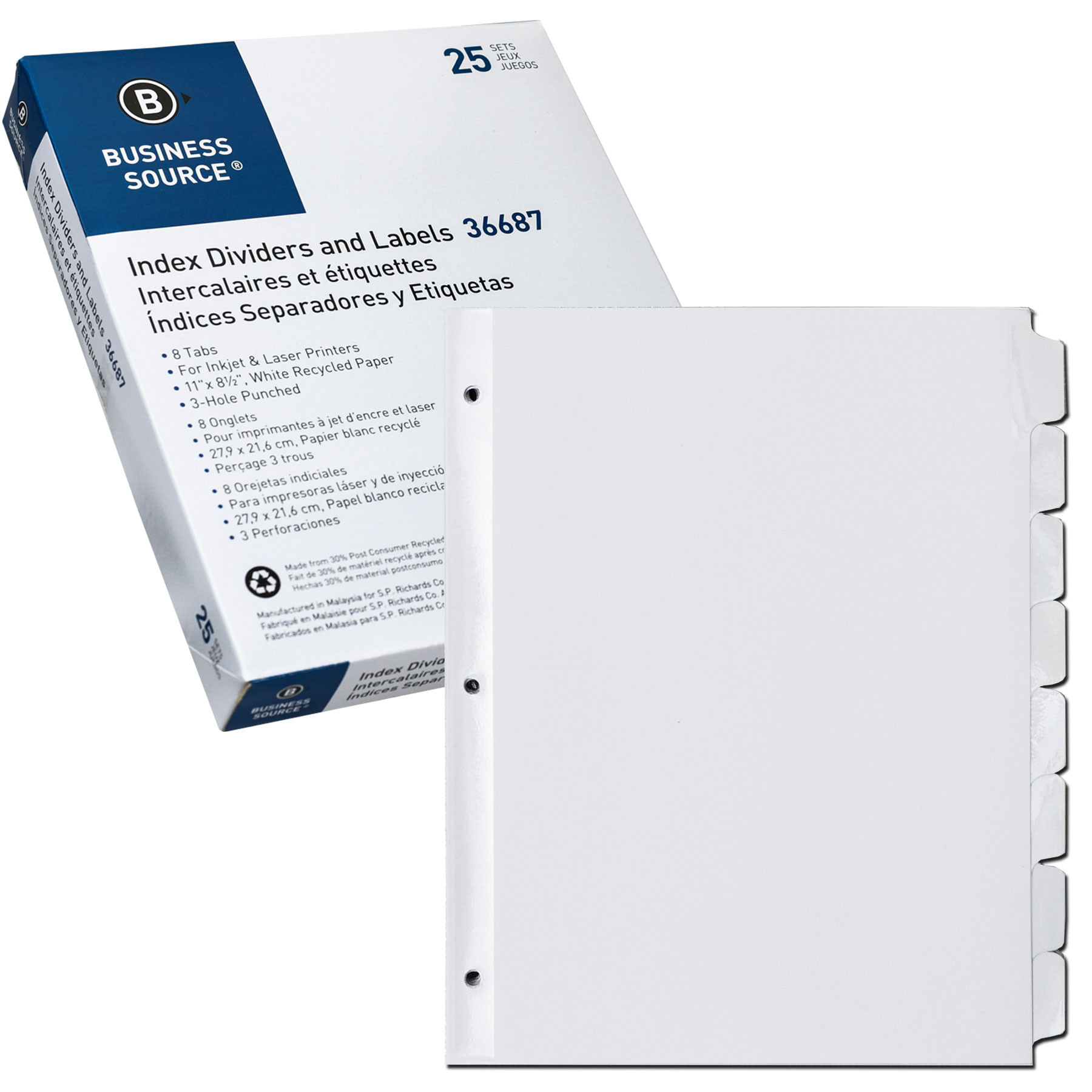 Business Source 36687 Index Dividers & Labels, 8 Tabs, 11 x 8-1/2", Box ...