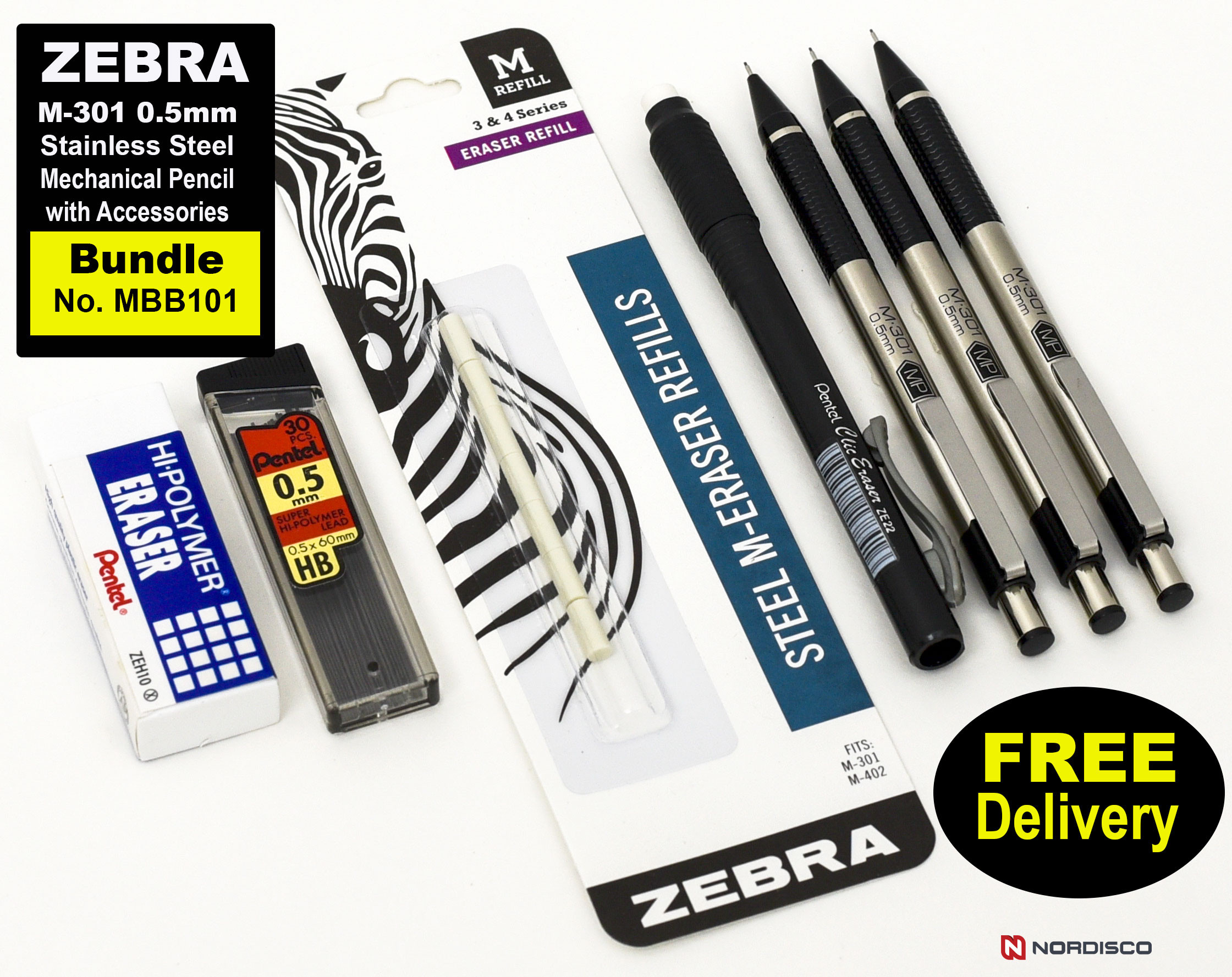 Zebra M-301 0.5mm Stainless Steel Mechanical Pencil with Accessories ...