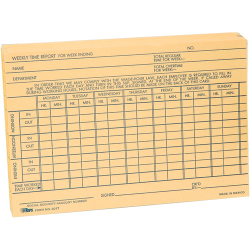 Tops 3017 Weekly Time Card, 4 x 6", Pack of 100 | Nordisco.com
