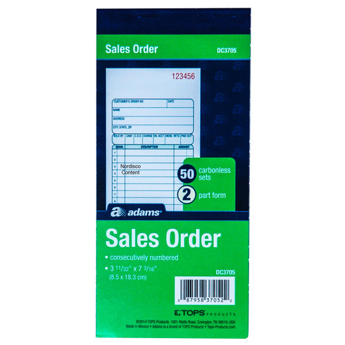Adams DC3705 Sales Order Book, 2-Part, 50 Sets, Numbered, 3-11/32 x 7-3 ...