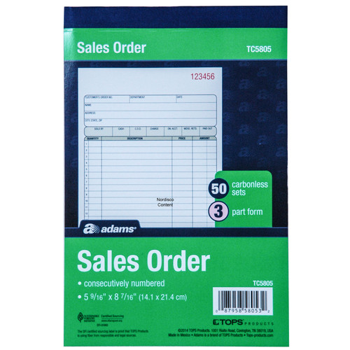 Adams Tops TC5805 Sales Order Book, 3-Part, 50 Sets, Numbered, 5-9/16 x ...