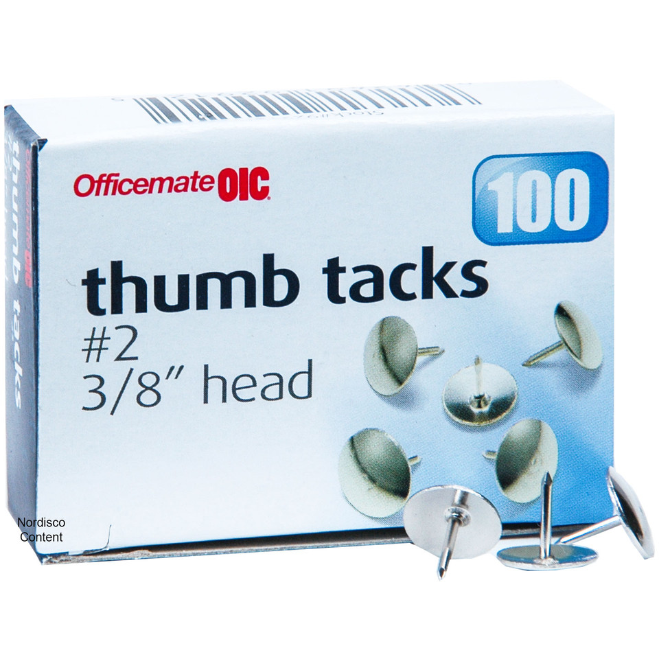 Officemate OIC 92912 #2 Thumb Tacks, 3/8" Head, 5/16" Length, Box of ...