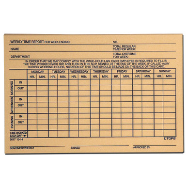 Tops 3017 Weekly Time Card, 4 x 6", Pack of 100 | Nordisco.com