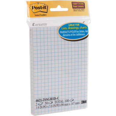 Post-it Super Sticky Grid Notes 4621-2SSGRID, 4 x 6", Pack of 2 Pads ...