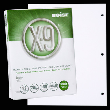 Boise X9 OX9001P 8.5 x 11" 3 Hole Punch White 20 lb. Multipurpose Paper ...