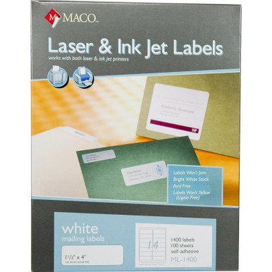 Maco ML-1400 1-1/3 x 4" White Laser & Inkjet Mailing Labels | Nordisco.com