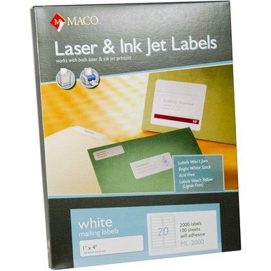 Maco ML-2000 1 x 4" White Laser & Inkjet Mailing Labels | Nordisco.com