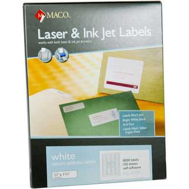 Maco ML-8100 1/2 x 1-3/4" White Laser & Inkjet Return Address Labels ...