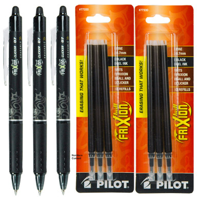Pilot FriXion Clicker 07 Erasable Black Gel Ink Pens, 3 Pens With 2 Pk ...