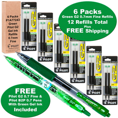Pilot G2 Refills, Green Gel Ink, 0.7mm Fine Point, 6 Packs Plus 1 Pilot ...