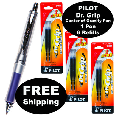 Pilot Dr. Grip Center of Gravity Pen & Refills, Blue Grip, 1.0 Med Pt ...