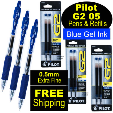 Pilot G2 05 Blue, 0.5mm Extra Fine Point, Blue Gel Ink Rollerball Pens ...