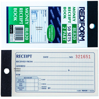 Rediform 8L820 Money Receipt Book, 2-Part Carbonless, 50 Sets, Numbered ...