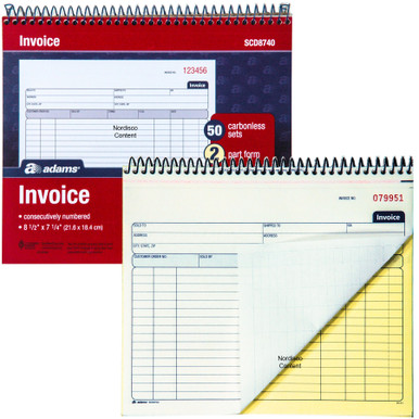 Adams SCD8740 Invoice Book, 2-Part Carbonless, 50 Sets, Numbered 8-1/2 ...