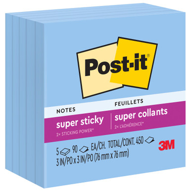Post-it 654-5SSBW Super Sticky Notes, Washed Denim, 3 x 3", Pack of 5 ...