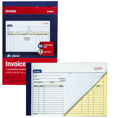 Adams 5840 DC5840 Invoice Book, 2-Part Carbonless, 50 Sets, Numbered, 5 ...
