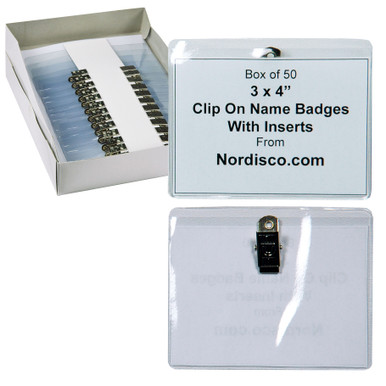 Business Source 19184 Clip on Name Badges & Inserts, 3 x 4", Box of 50 ...