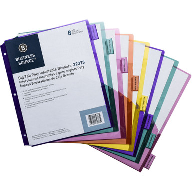 Business Source 32373 Big Tab Insertable 2 Pocket Poly Dividers, 8 Tab ...