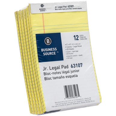 Business Source 63107 Yellow Legal Pads, 5 x 8", Package of 1 Dozen ...
