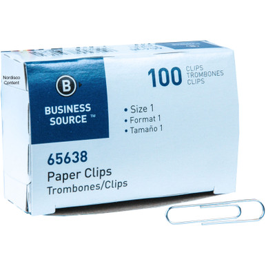 Business Source 65638 #1 Paper Clips, .033 Gauge, Smooth, Box of 100 ...