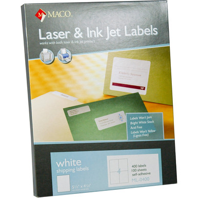 Maco ML-0400 5-1/2 x 4-1/4" White Laser & Inkjet Shipping Labels ...