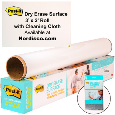 Post-it Dry Erase Surface DEF3X2, 3 x 2' Roll with Cleaning Cloth ...