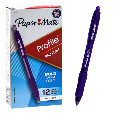 PaperMate Profile Ball 1.4 35830 Purple Ink Ballpoint Pens