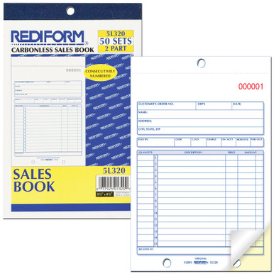 Rediform 5L320 Sales Book, 2-Part Carbonless, 50 Sets, Numbered, 5-1/2 ...