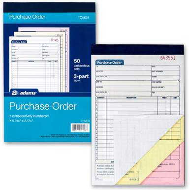 Adams TC5831 Purchase Order Book, 3-Part, 50 Sets, Numbered