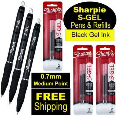 Sharpie S Gel 0.7mm Medium Point, Black Gel Ink, 3 Pens & 3 Packs of ...