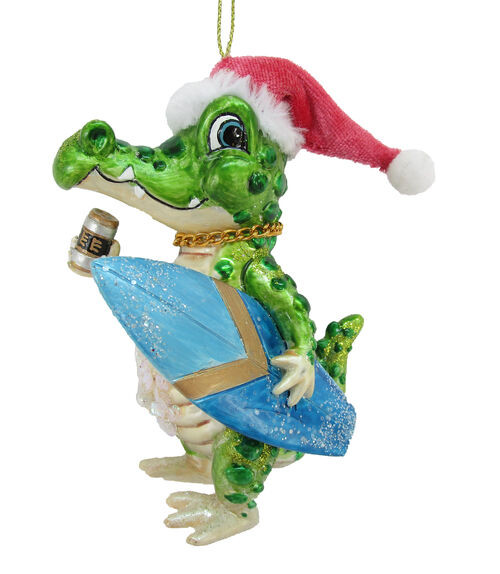 Santa Alligator With Surfboard Christmas Tree Ornament - Beach House ...