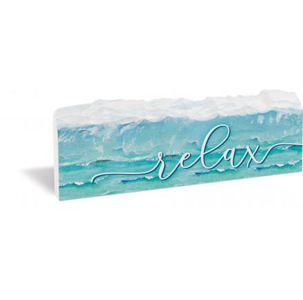 Shaped Ocean Waves Relax Wood Block Tabletop Sign - Beach House Gift ...