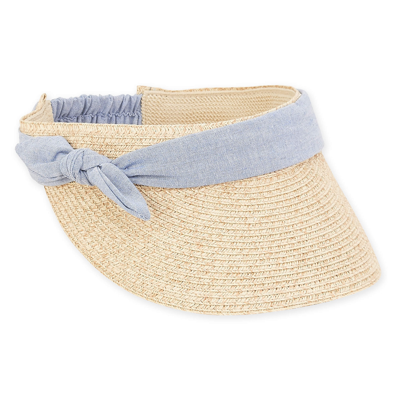 Sun N Sand Denim Trim Straw Visor - Beach House Gift Boutique