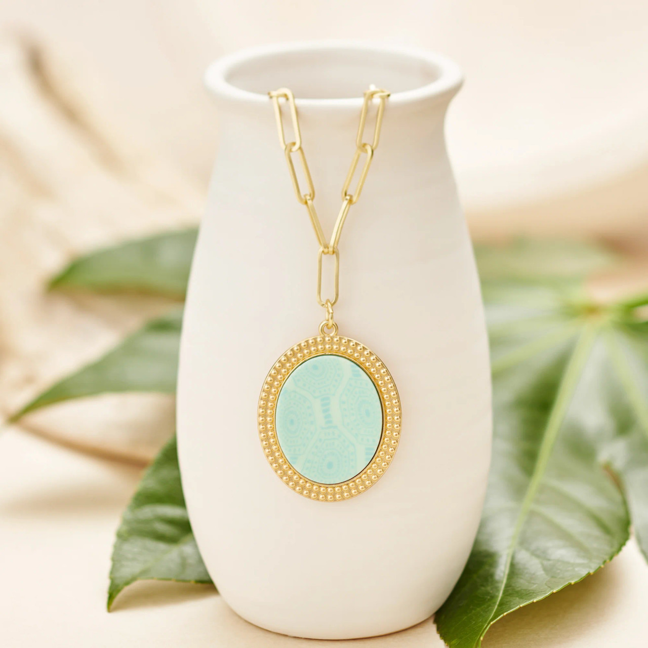Jilzarah Palm Beach Flamingo Reversible Medallion Pendant Gold Link ...
