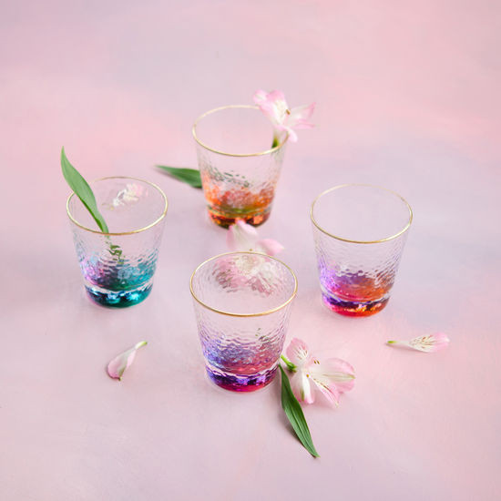 Glitterville Colorful Bottom Rock Glass Set of 4 Different Colors ...