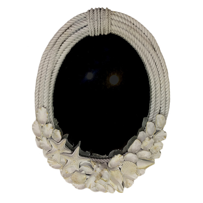 Sea Shell and Rope Design 20" Oval Wall Mirror - Beach House Gift Boutique