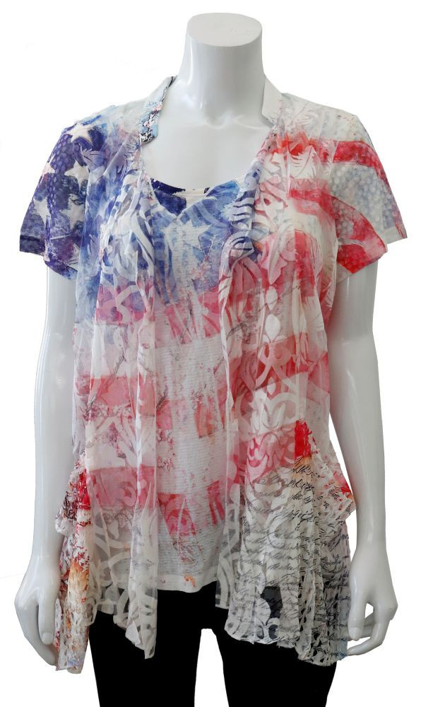 Impulse California USA Flag Attached Flowy Short Sleeve Jacket - Beach ...