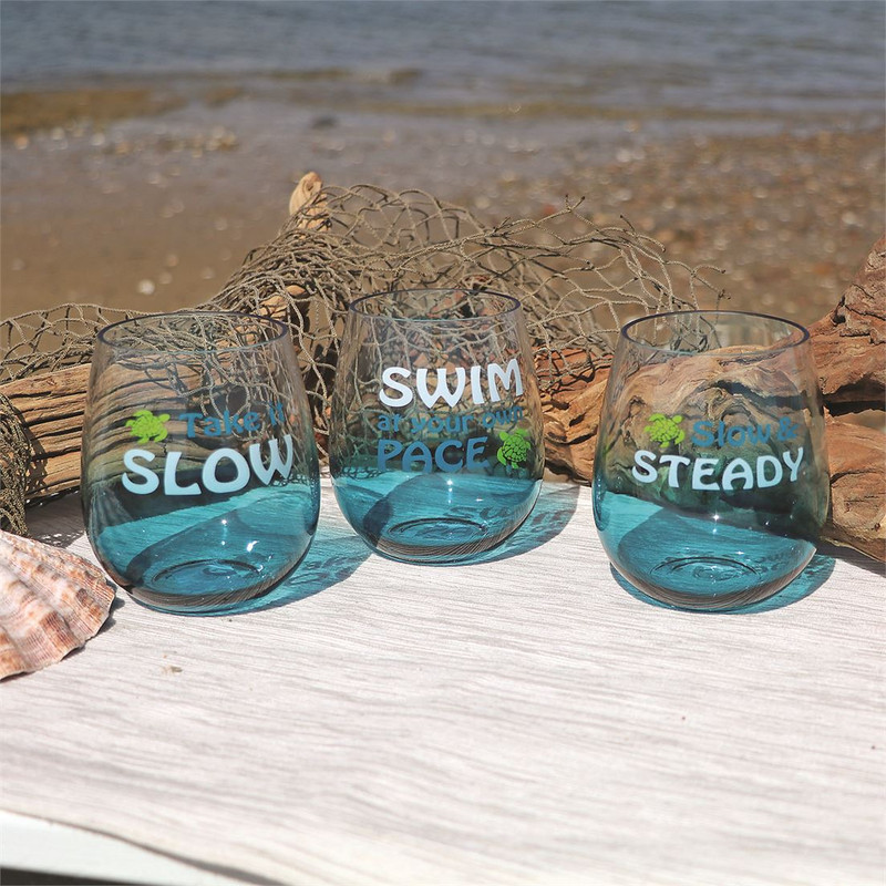 Sea Turtle Sayings Stemless Wine Glass Set Of 3 Beach House T Boutique