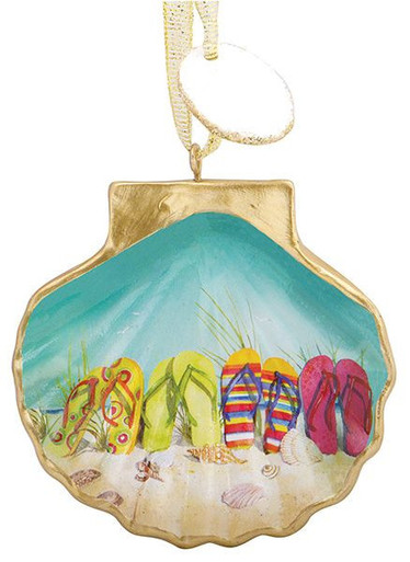 Cape Shore Flip Flops In The Sand Gold Trimmed Scallop Shell Christmas ...