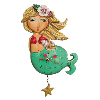 Allen Designs Shelley Whimsical Mermaid Pendulum Wall Clock - Beach ...