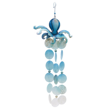 Beachcombers Blue Octopus Capiz Shells Hanging Wind Chime - Beach House ...