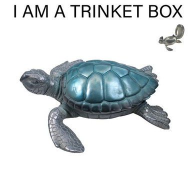 Fancy That Aqua and Silver Large Sea Turtle Shaped Trinket Box - Beach ...