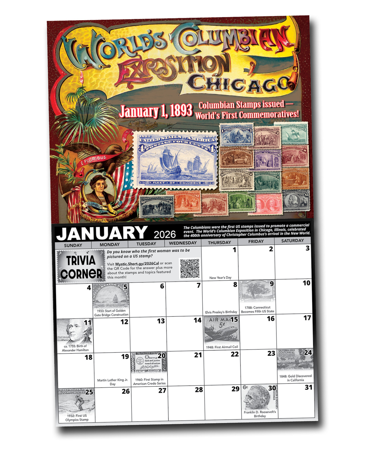 CAL26 - 2026 Stamp Calendar Full-Color 12-Months, "A Year in Stamps" 8 ...