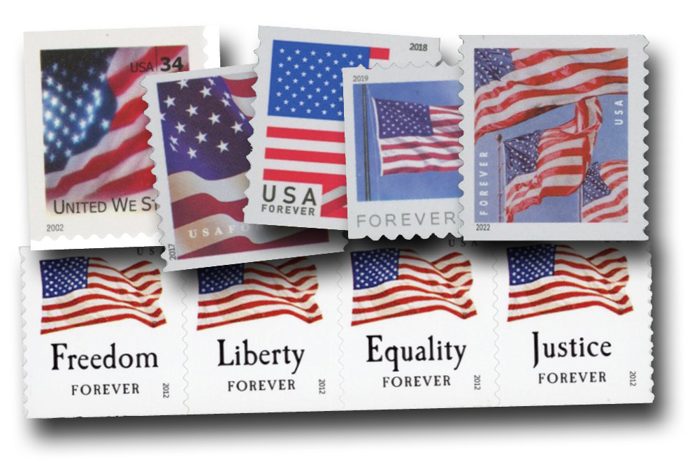 3549B(CF) - 2002 34c US Flag - COUNTERFEIT STAMP - Mystic Stamp Company